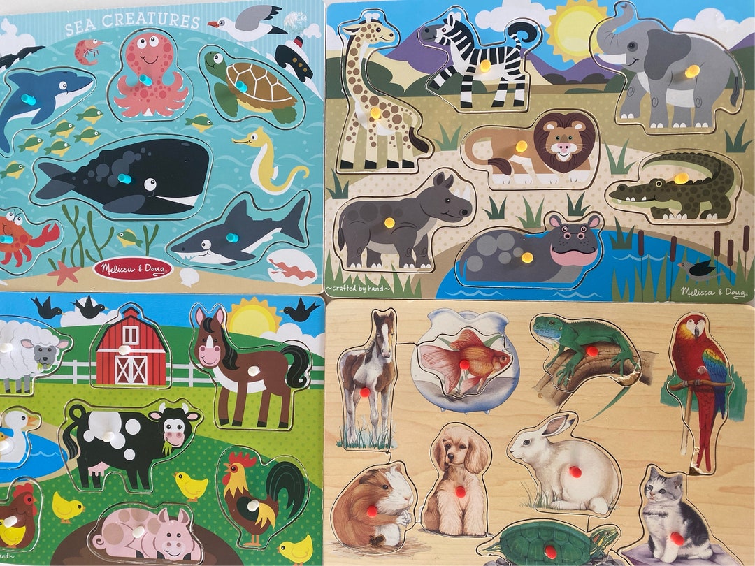 Melissa And Doug Wooden Peg Puzzle Ages 2 And Up Pictures Under Puzzle Piece Etsy