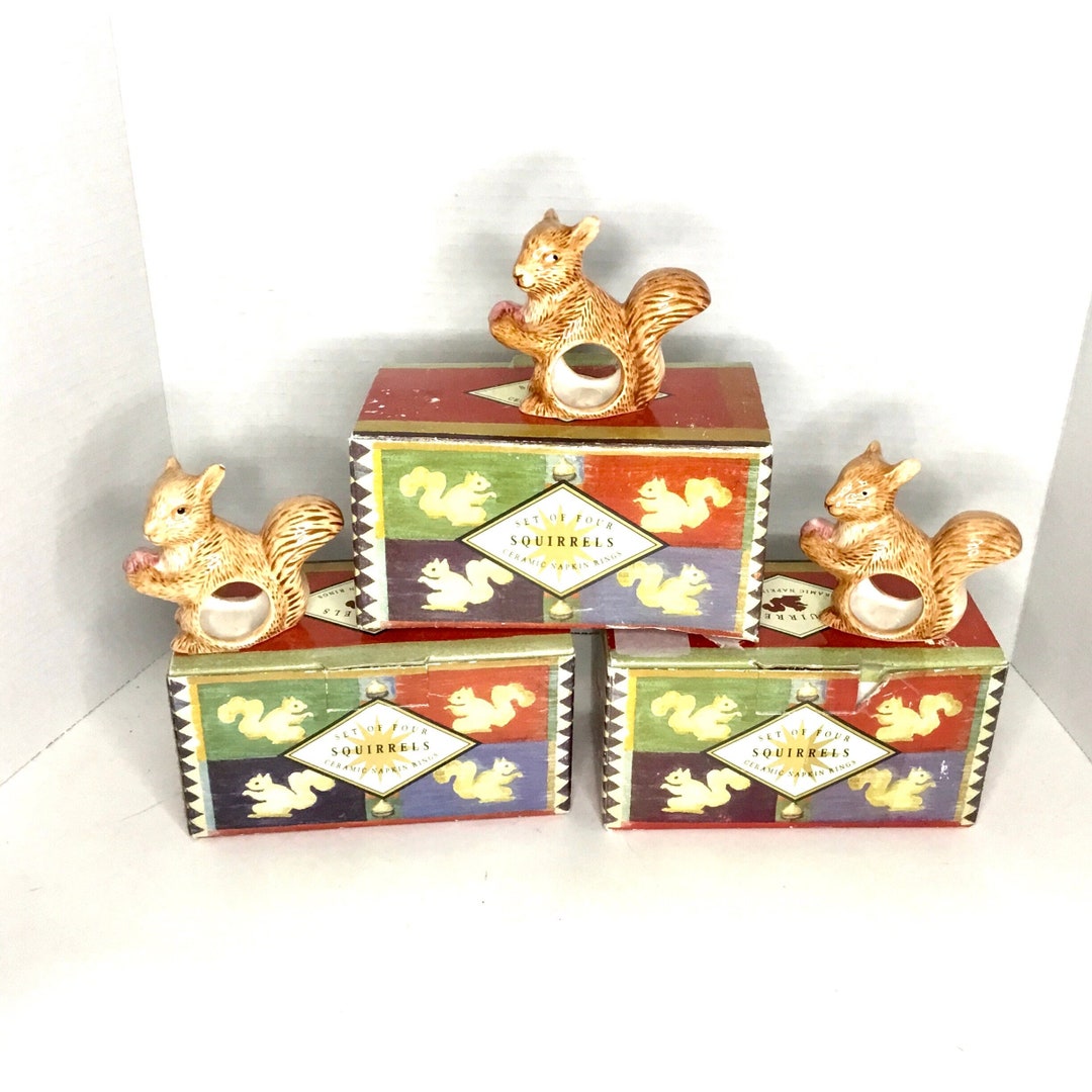Vintage Ceramic Squirrel Napkin Rings. Set of 4 Boxed - Etsy