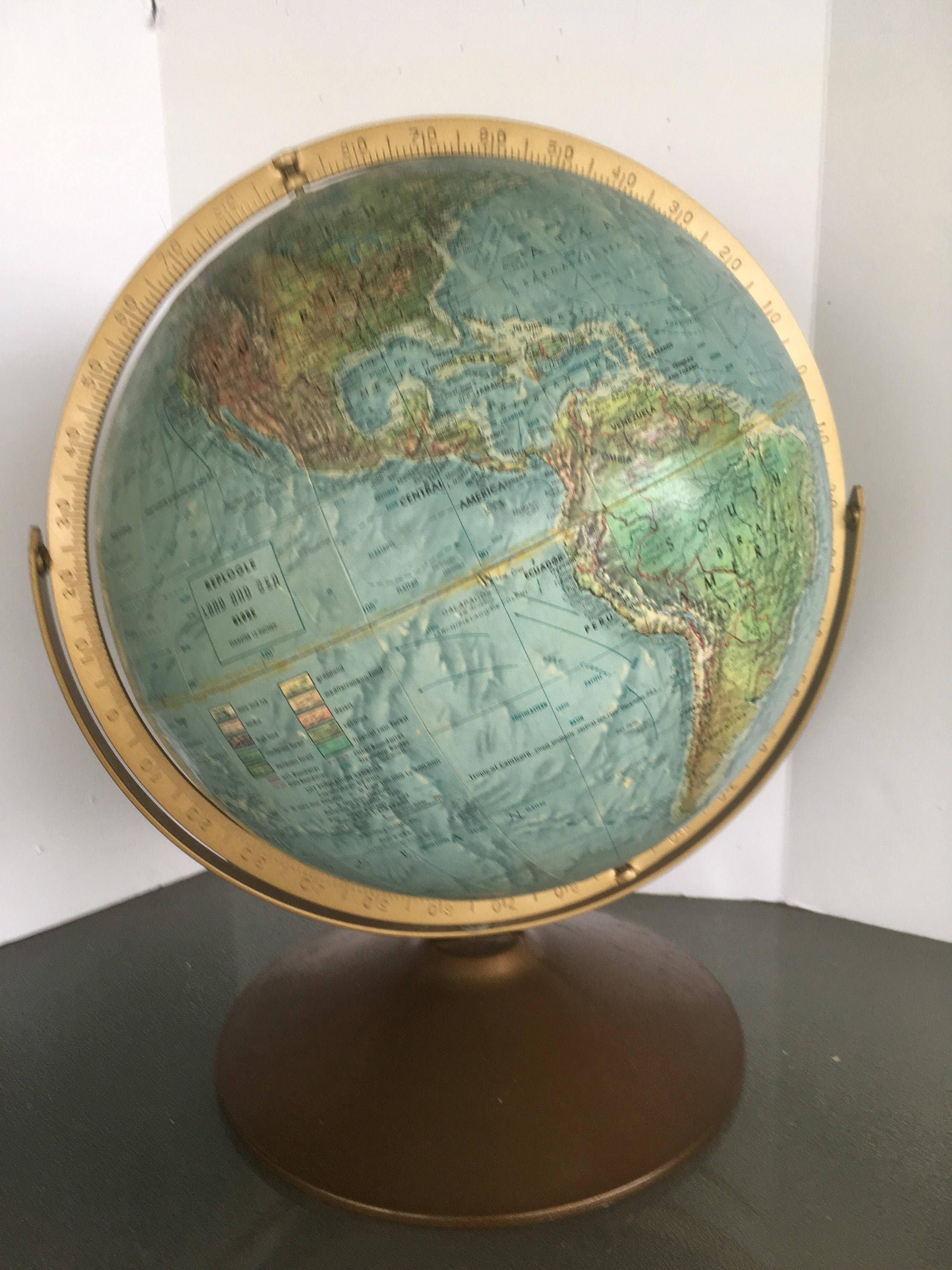 Vintage REPLOGLE Double Axis Land and Sea Globe Home/office Decor ...