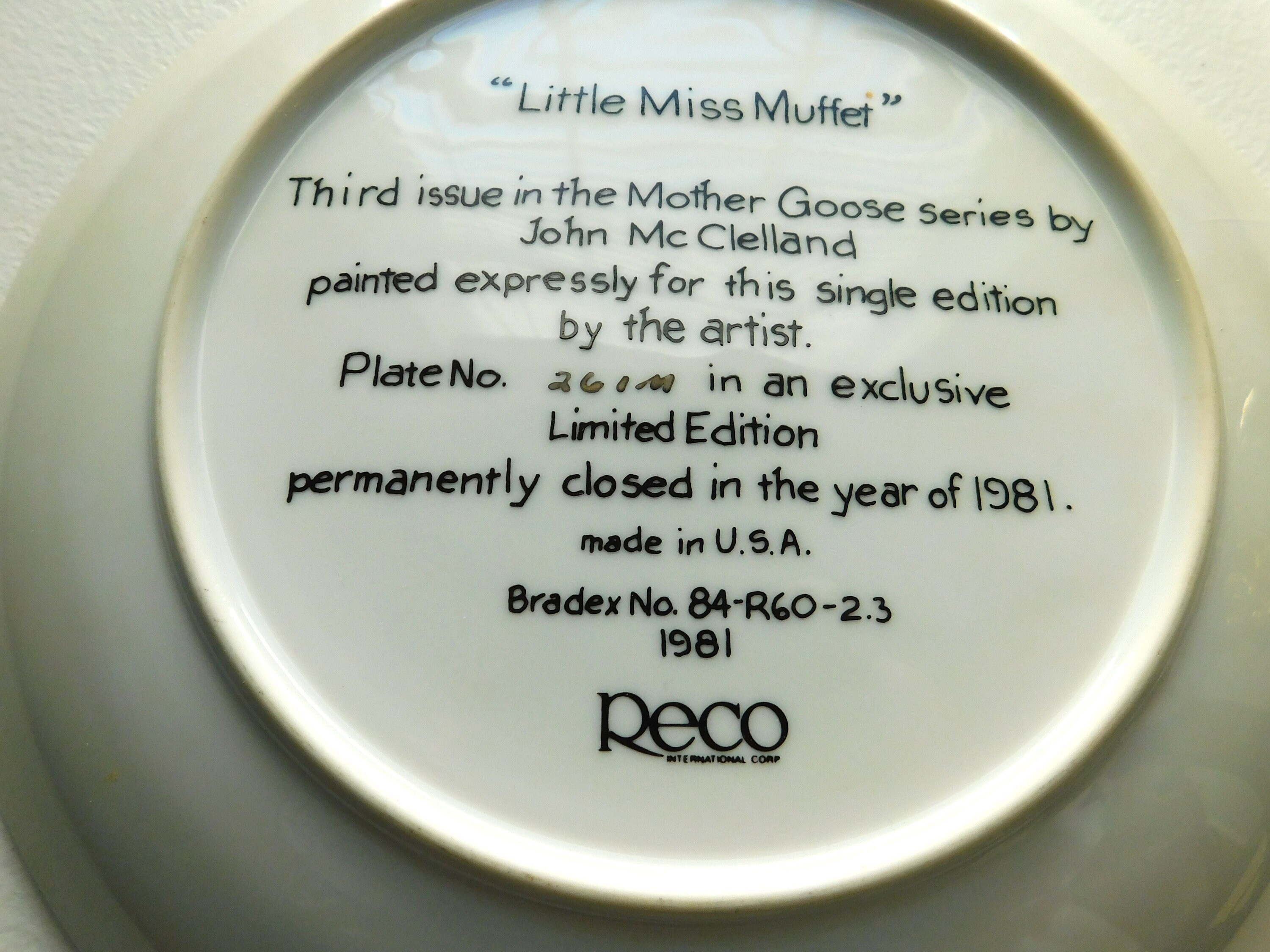 Little Miss Muffet Vintage Collectible Plate John Mcclelland Artist - Etsy