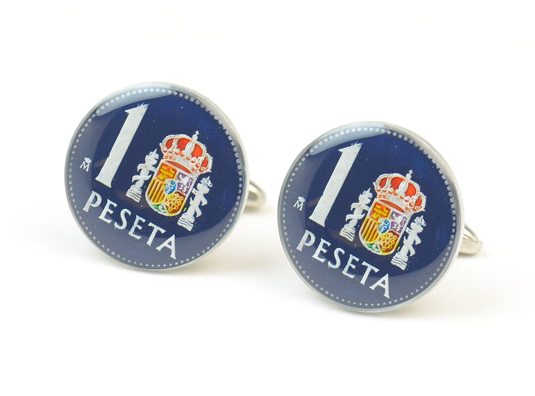 Mens Gift Cuff Links: Hand Painted Blue Spanish Peseta Coins, Enamelled ...