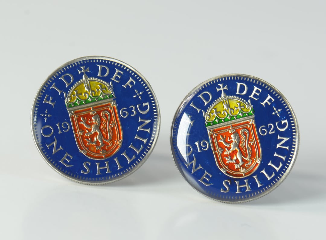 Enamel coin one shilling Cufflinks Great Britain.United Kingdom.Big ...