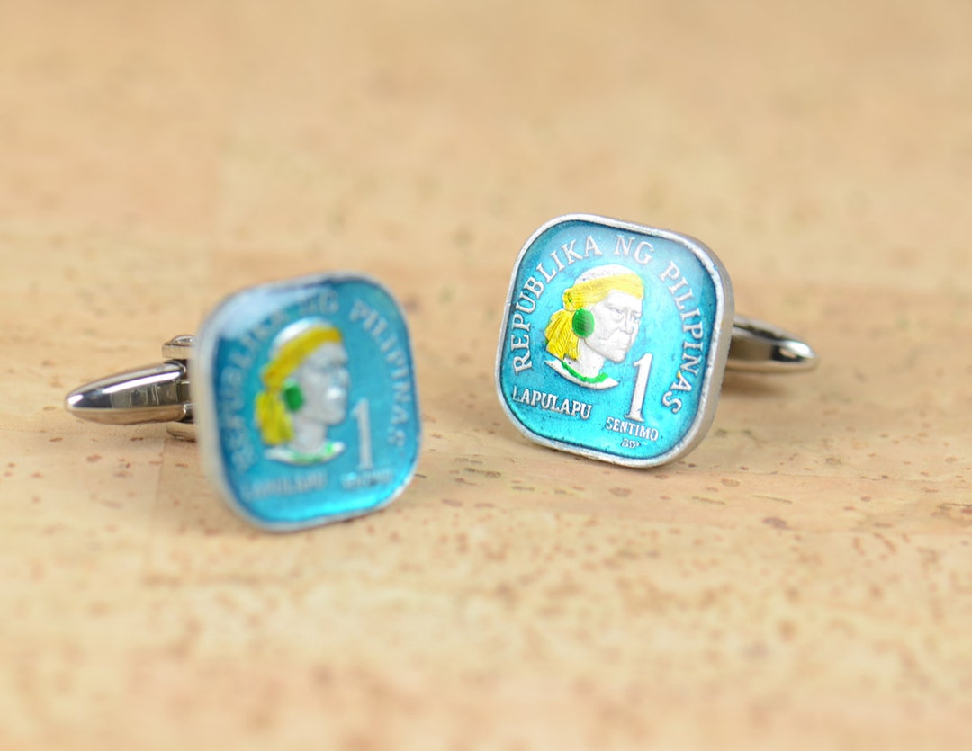 Real Coin Cufflinks: Turquoise Filipino Heritage - Artisan Enamelled ...