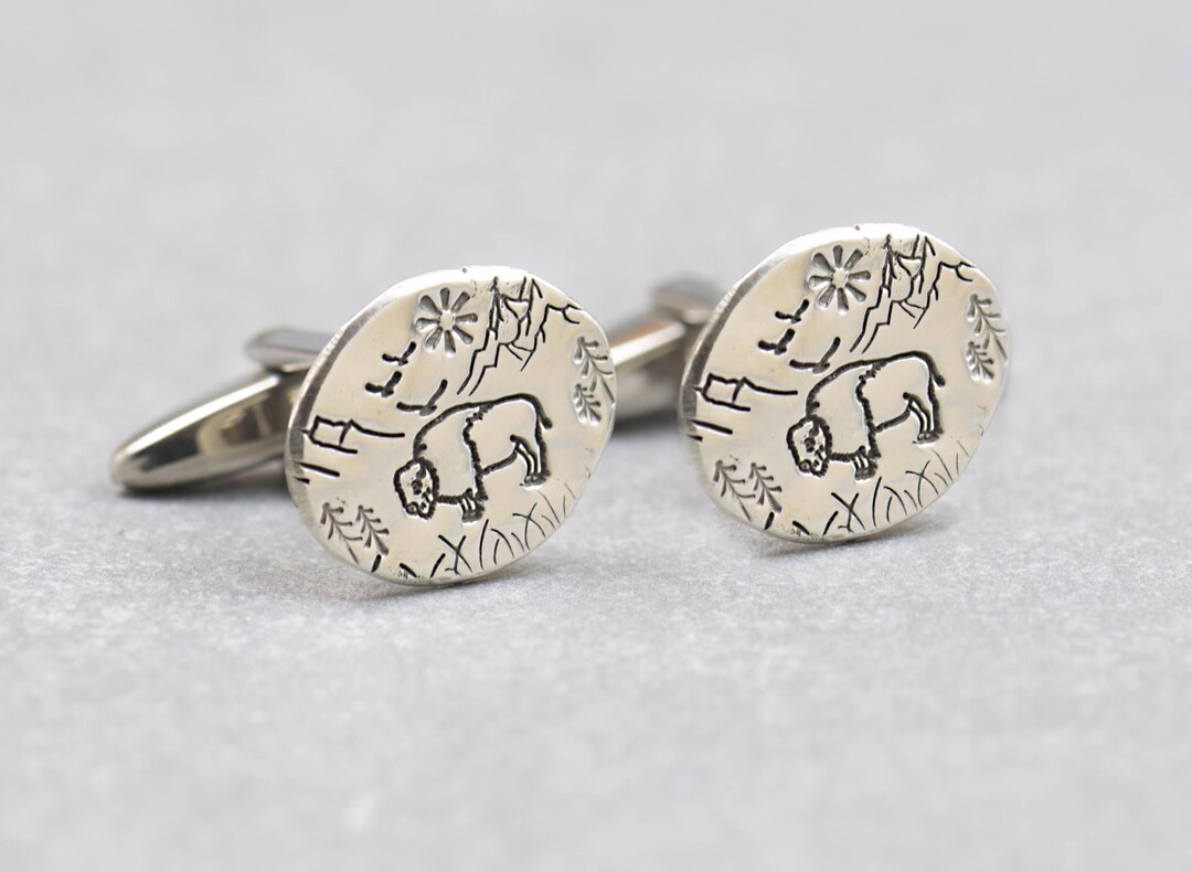 Bison on Mountain Sterling Silver Cufflinks.men Accessories,cuff Links ...