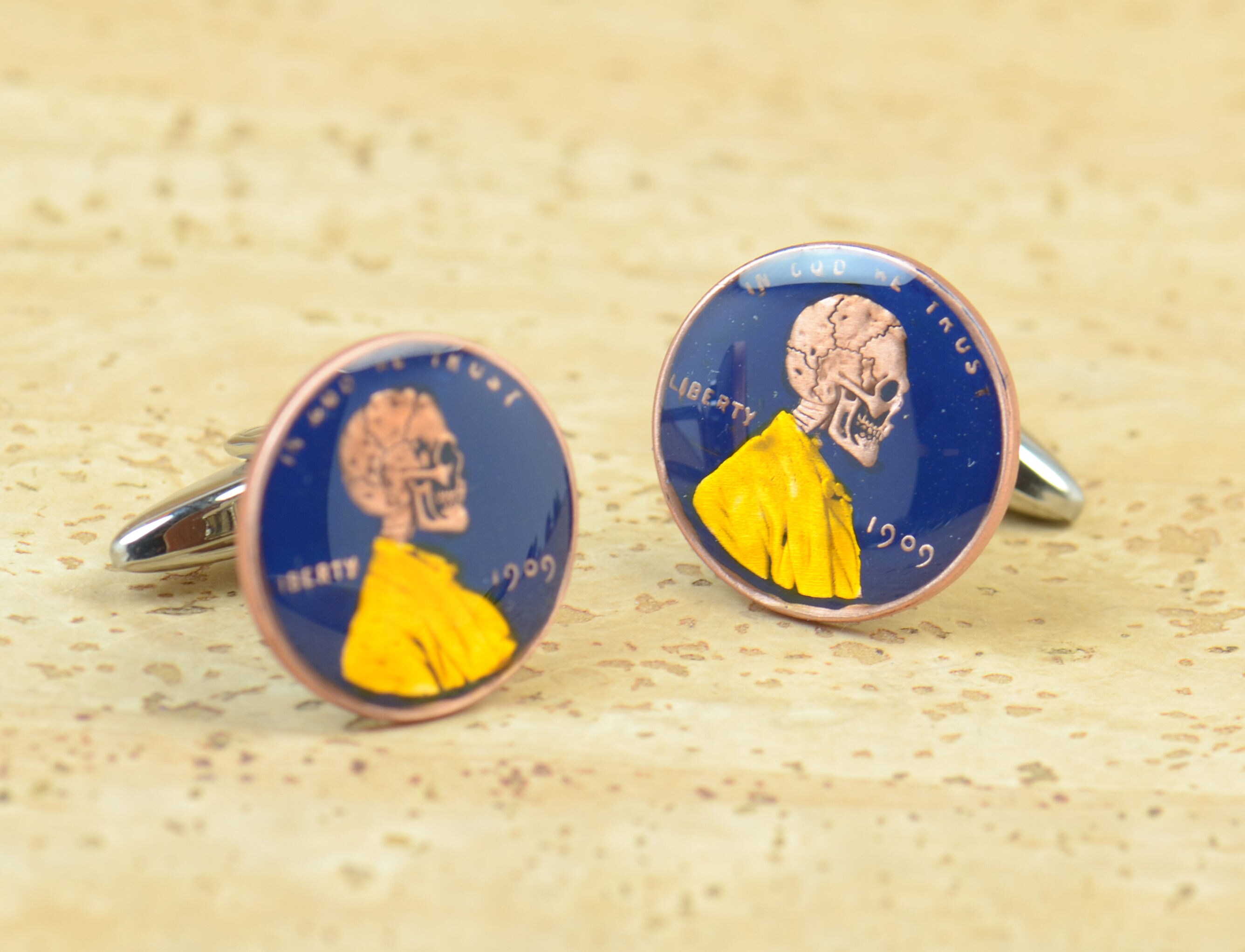 United States Cufflinks US 1 Cent Coin Lincoln Skull Cent Coin United States Cufflinks US 1 Cent Coin Lincoln Skull Cent Coin
