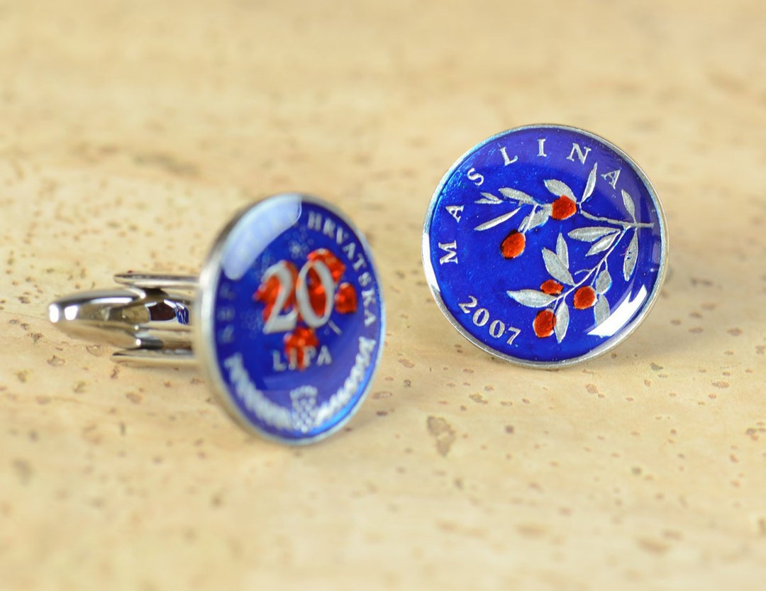 Croatia Coin Jewelry Blue Enamelled Cufflinks, Real Croatian Coins Men ...