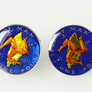Isle of Man Cufflinks - Enamel Coins- One Pound Coin Collector Gifts ...
