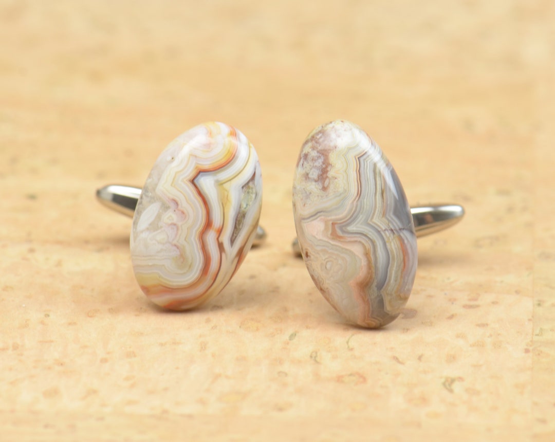 Crazy Lace Agate and Stainless Steel Gemstone Cufflinks-mens Gifts-men ...