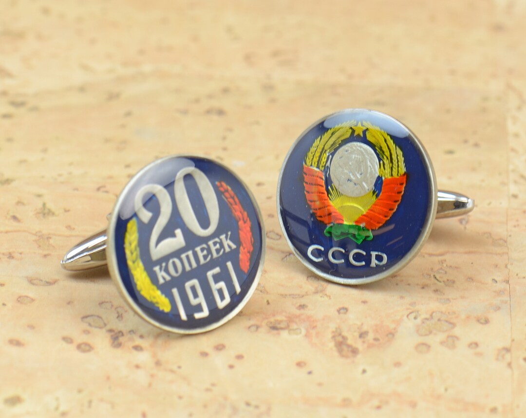 Coin Collector Gifts Blue Enamelled Cufflinks, Soviet Era Russian Coins ...