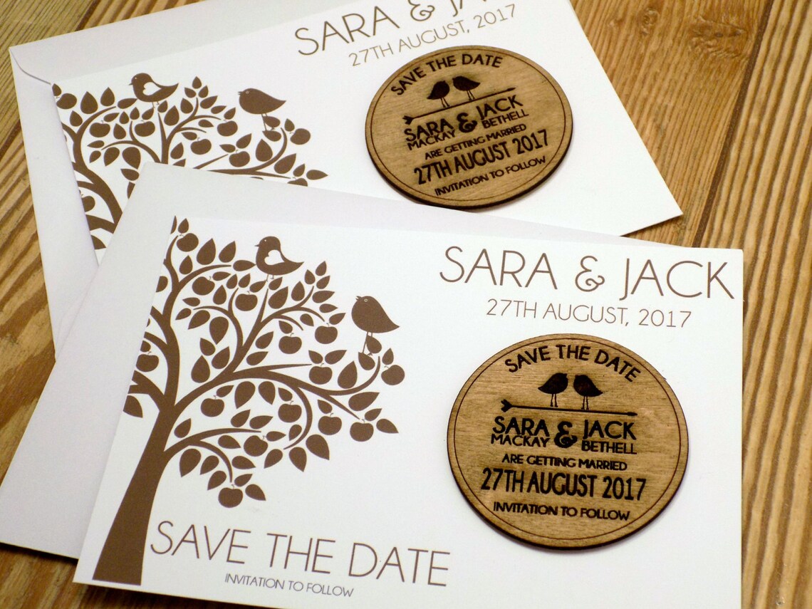 Round Wooden Save the Date Magnet and Card White Background Card - Etsy