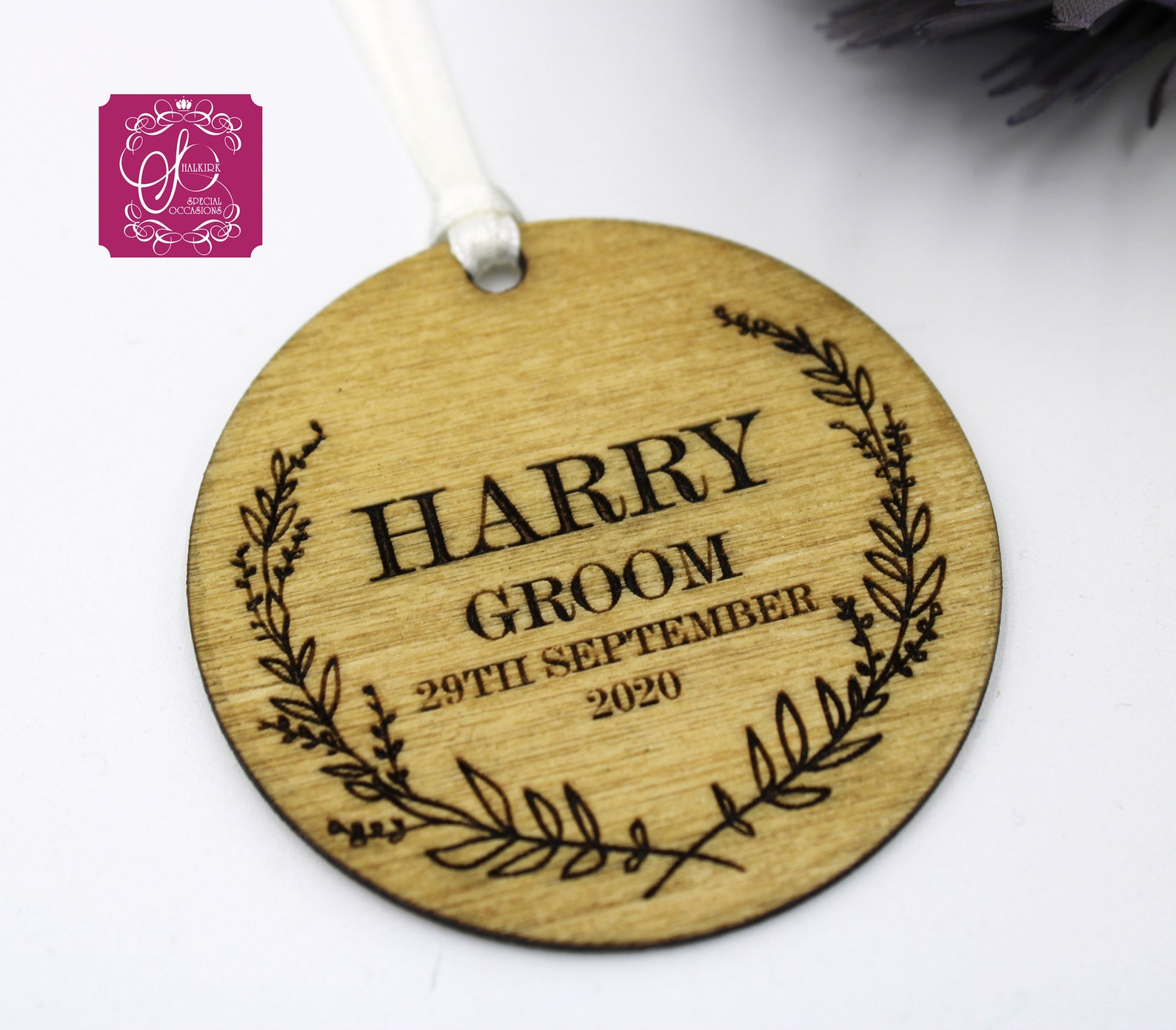 Wedding Coat Hanger Tag Round Wooden Tag With Engraved Detail Ideal for ...