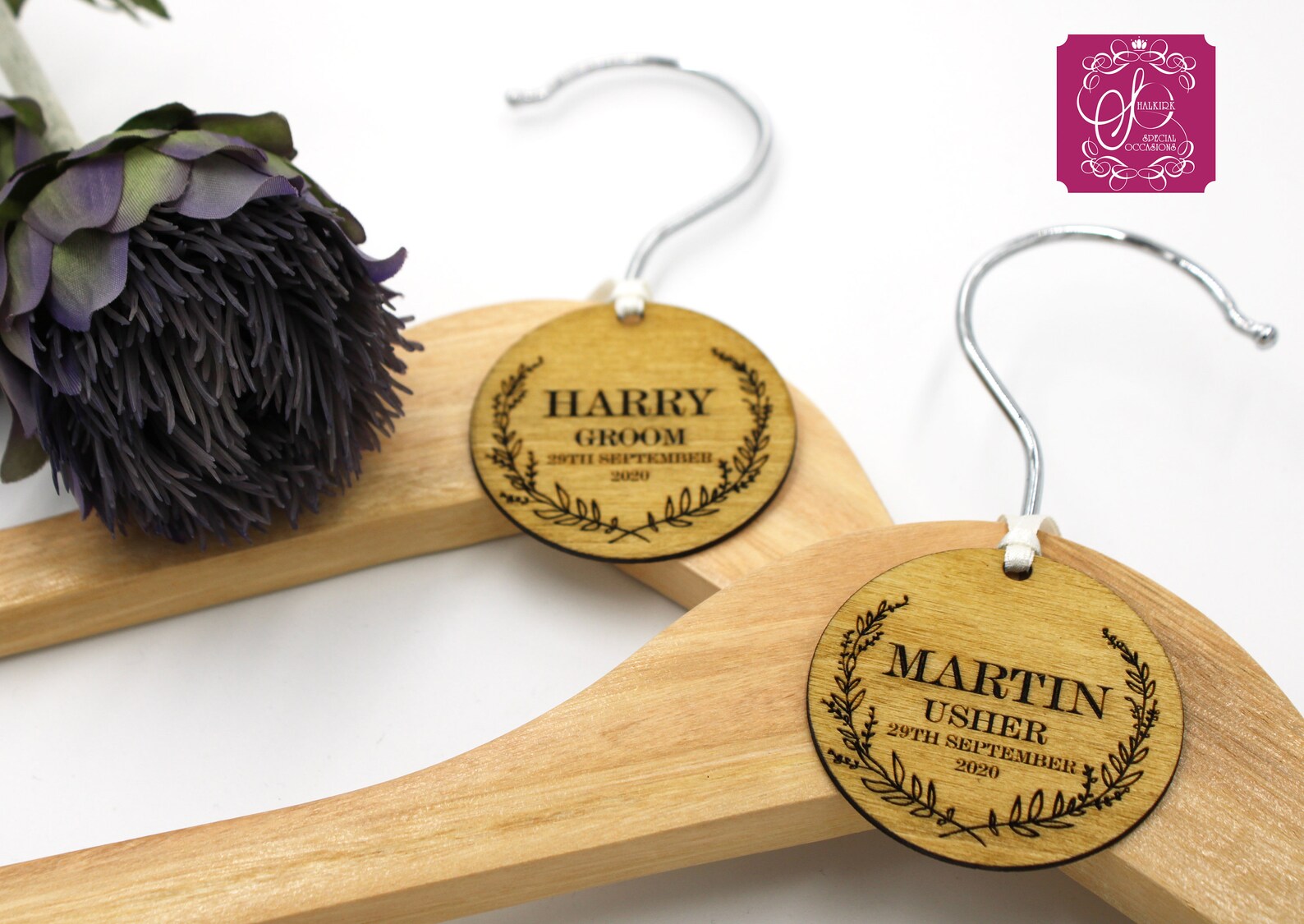Wedding Coat Hanger Tag Round Wooden Tag With Engraved Detail Ideal for ...