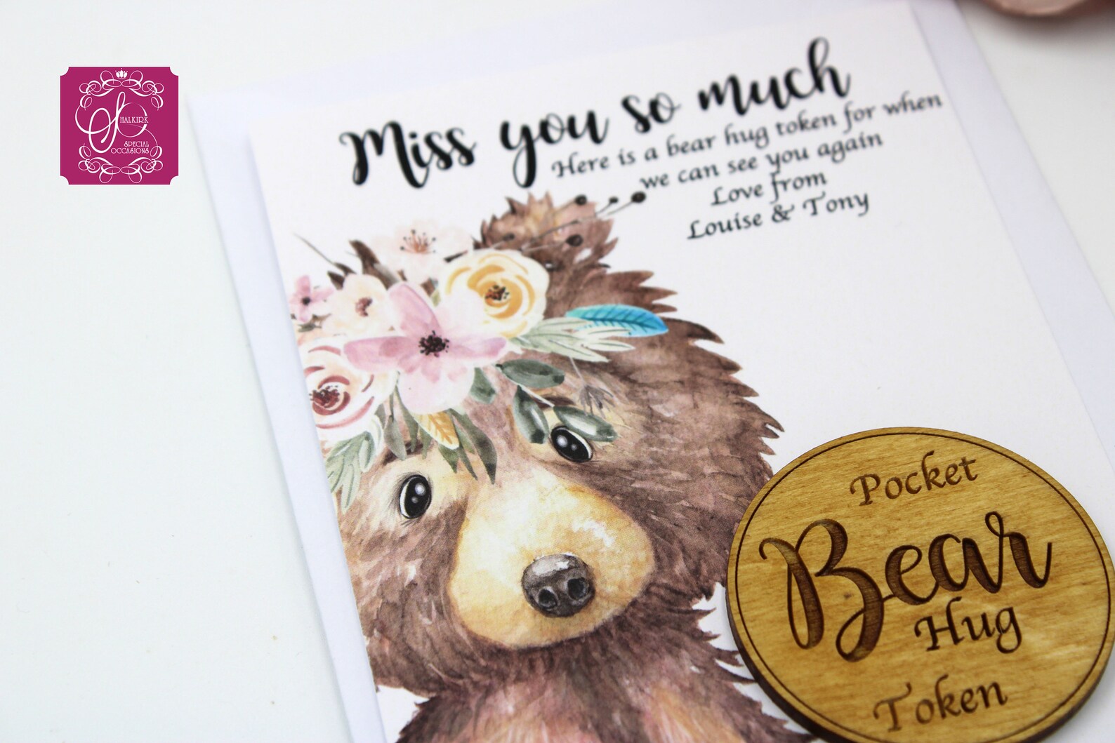 Cute Bear Pocket Hug Token and Card With Floral Detail - Etsy UK