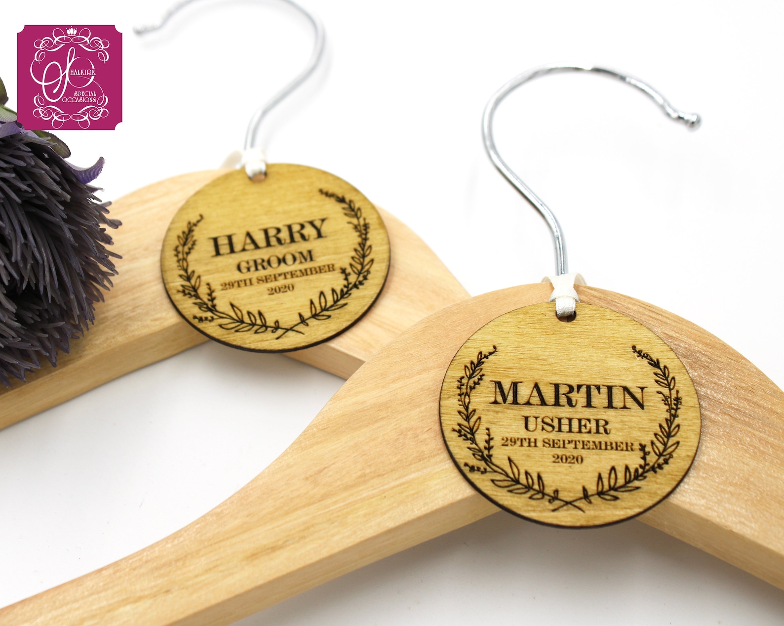 Wedding Coat Hanger Tag Round Wooden Tag With Engraved Detail Ideal for ...