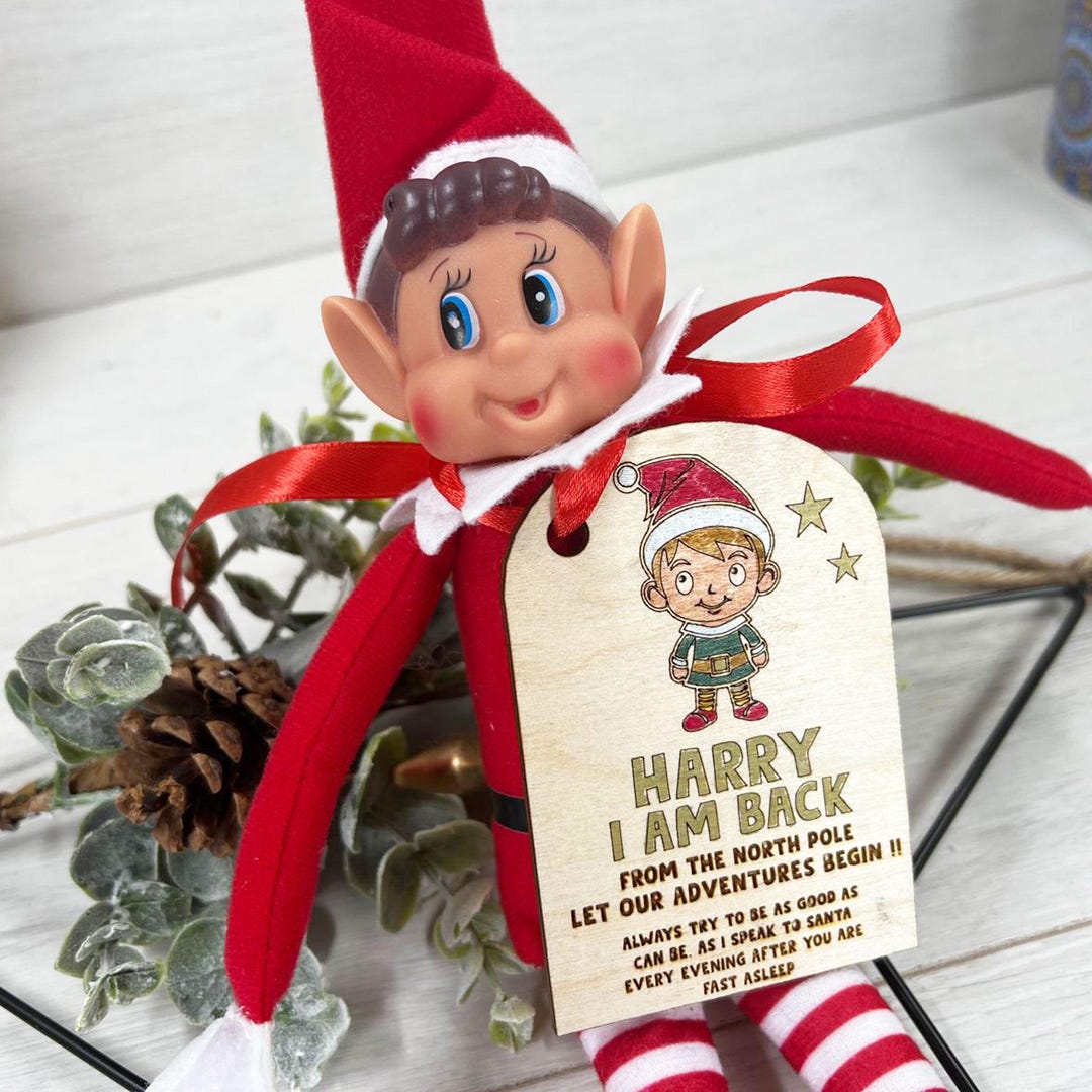 Personalized Hand-painted Wooden Elf Arrival Tag - Unique Holiday Decor ...