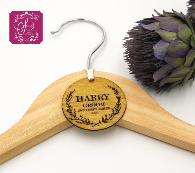Wedding Coat Hanger Tag Round Wooden Tag With Engraved Detail Ideal for ...