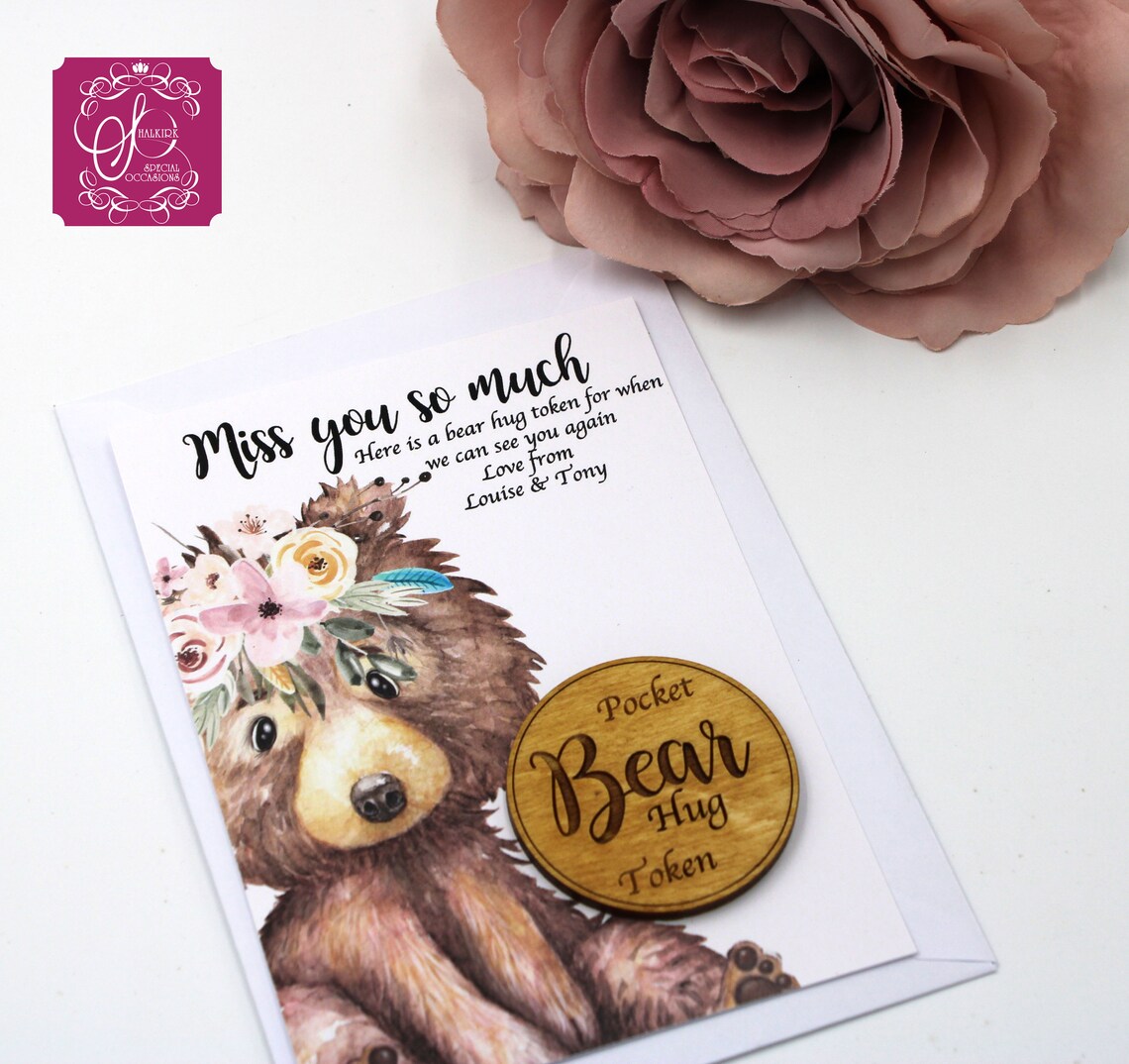 Cute Bear Pocket Hug Token and Card With Floral Detail - Etsy UK