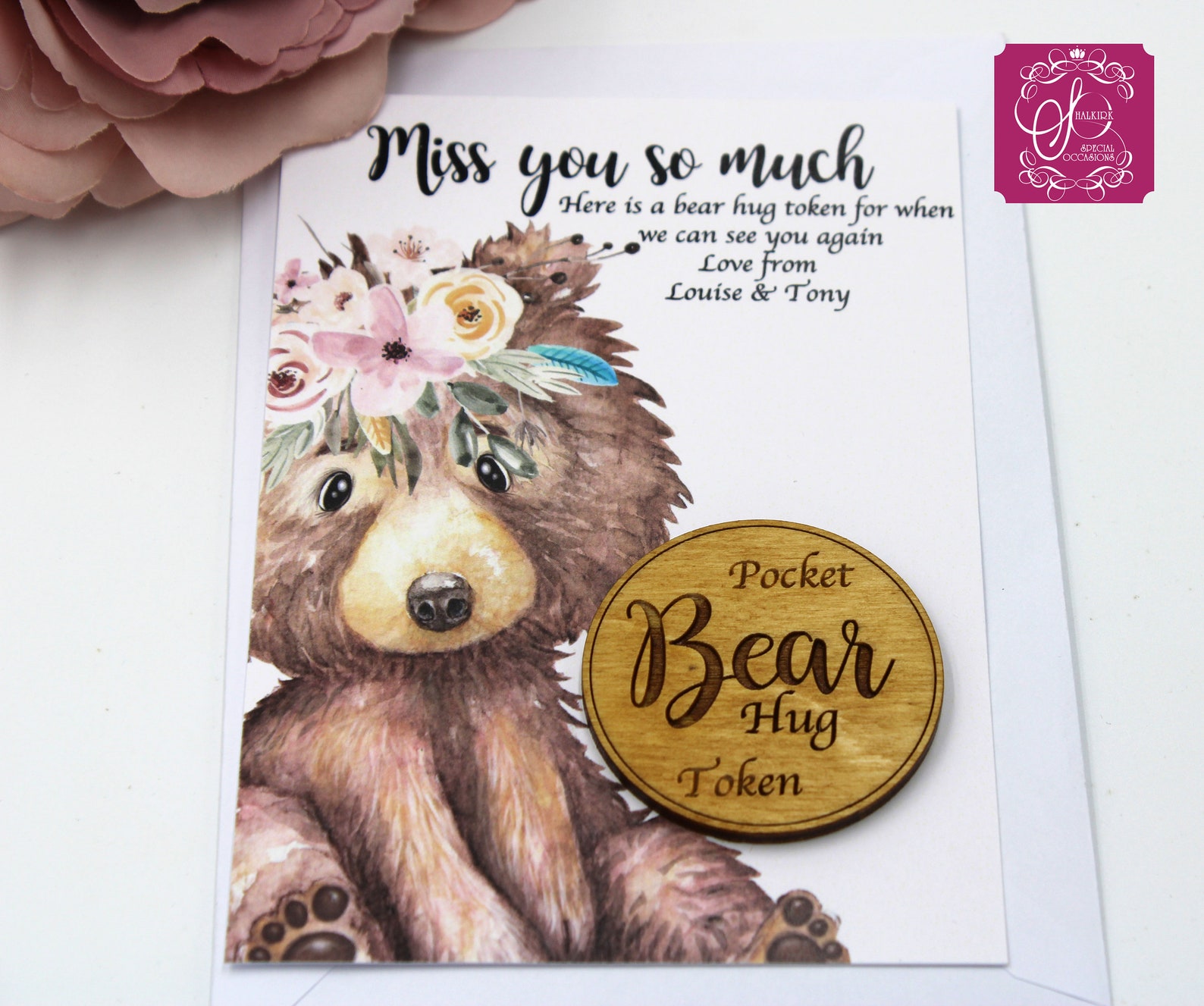 Cute Bear Pocket Hug Token and Card With Floral Detail - Etsy UK