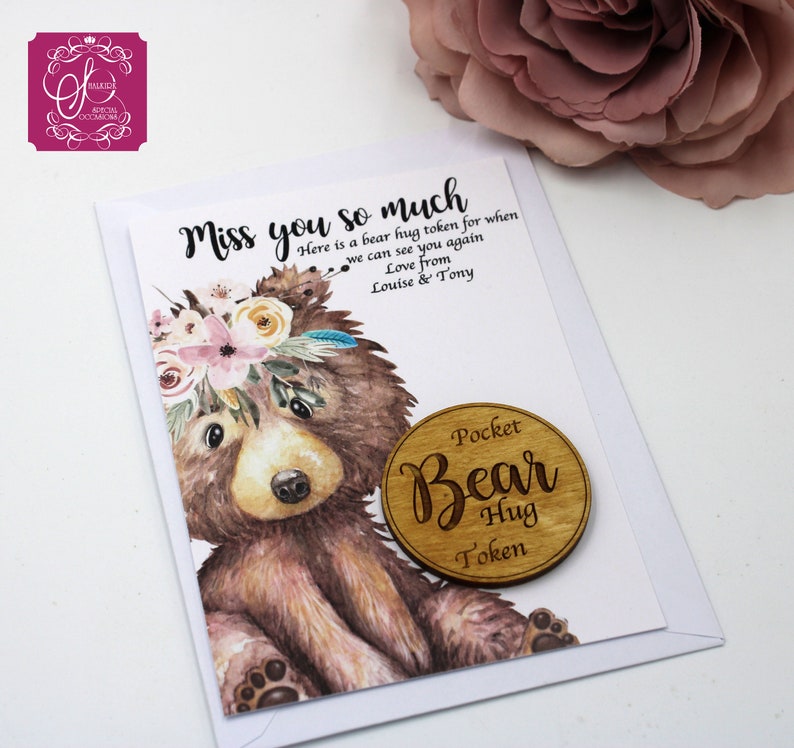 Cute Bear Pocket Hug Token and Card With Floral Detail - Etsy UK