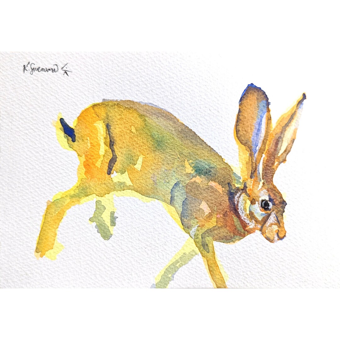 Jackrabbit Hopping - an Original Watercolor Painting of a Black Tailed ...