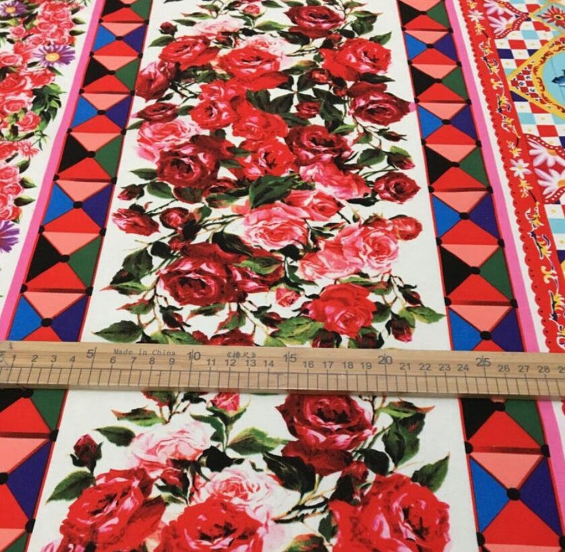 100% Cotton fabric red rose pattern fabric printed fabric | Etsy