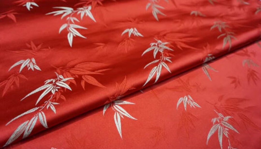 Red Color Bamboo Leaf Brocade Fabric Jacquard Fabric Qipao Fabric Tang ...