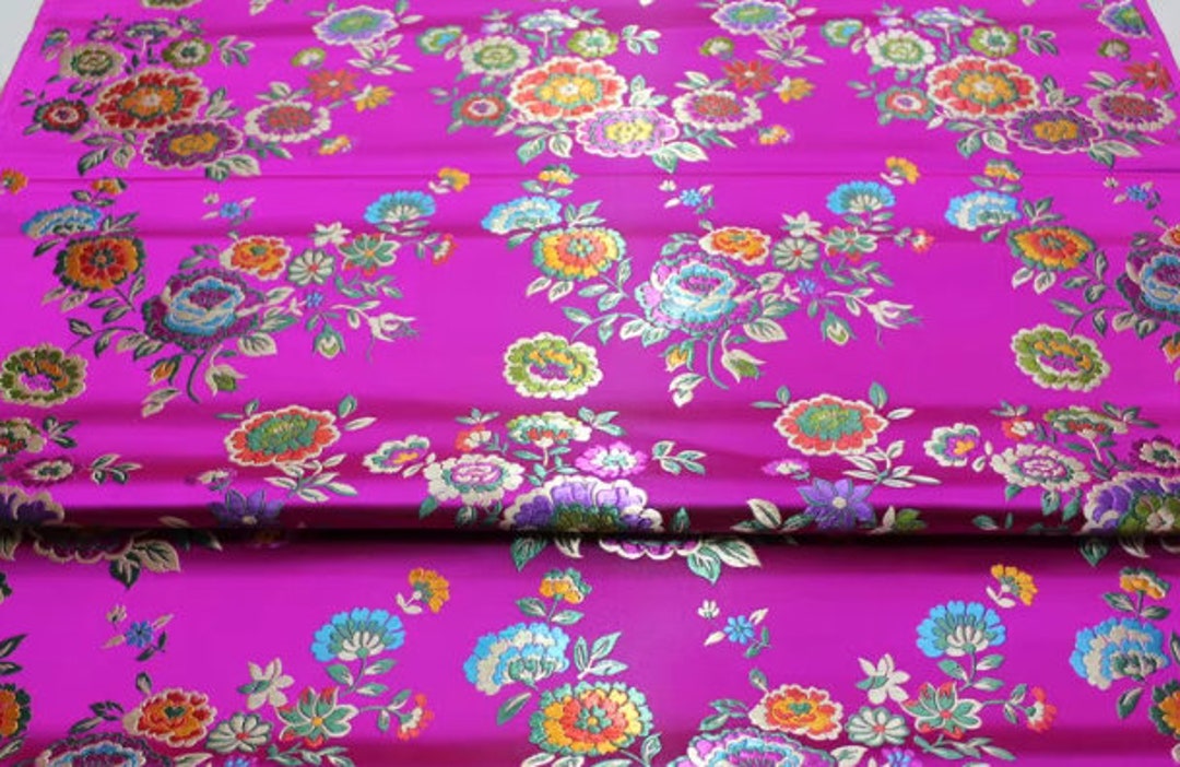 Spring Dress Fabric, Rose Red Color Brocade Fabric , Flower Jacquard ...