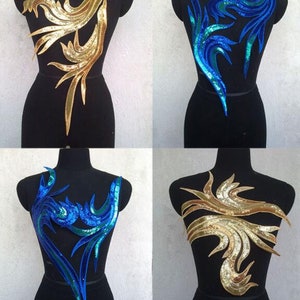 3 Color Blue/golden/red Color Sequins Applique, Embroidered Applique ...