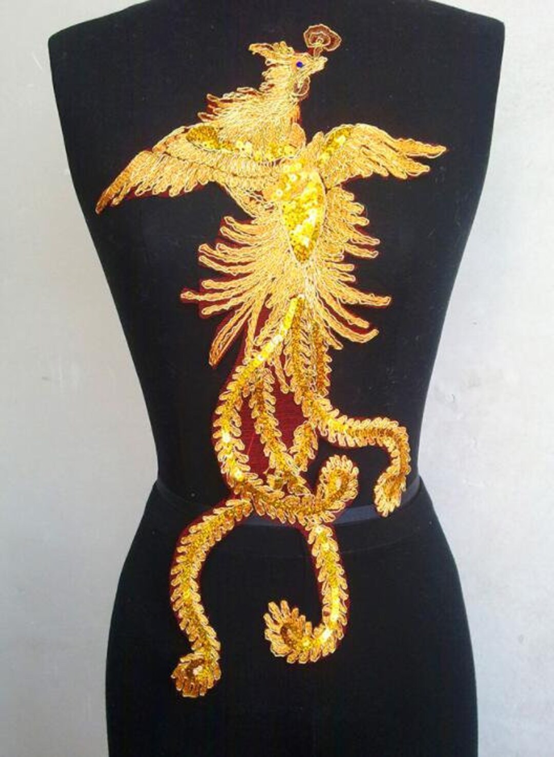 Red Color Mesh With Phoenix Pattern Applique, Embroidered Phoenix, for ...