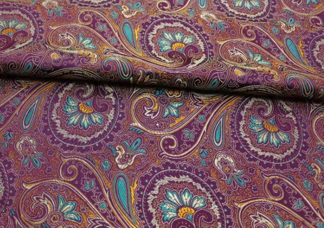 Purple Red Color Brocade Fabric With Paisley Pattern, Jacquard Fabric ...