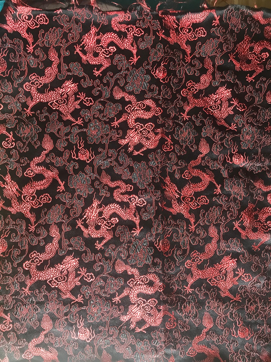 Black Color Red Dragon Fabric Brocade Fabric Jacquard - Etsy