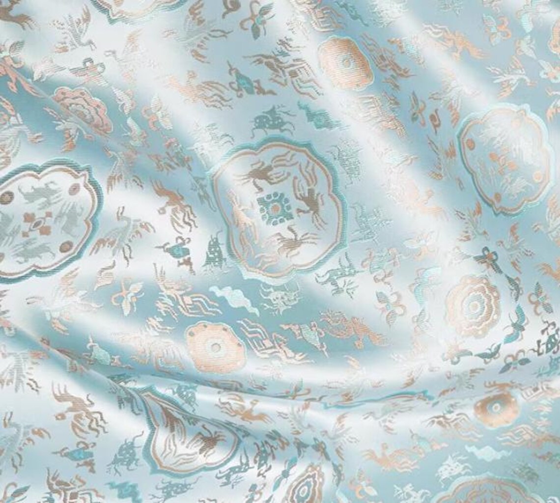 Light Blue Color Brocade Fabric, Jacquard Fabric, by the Yard - Etsy