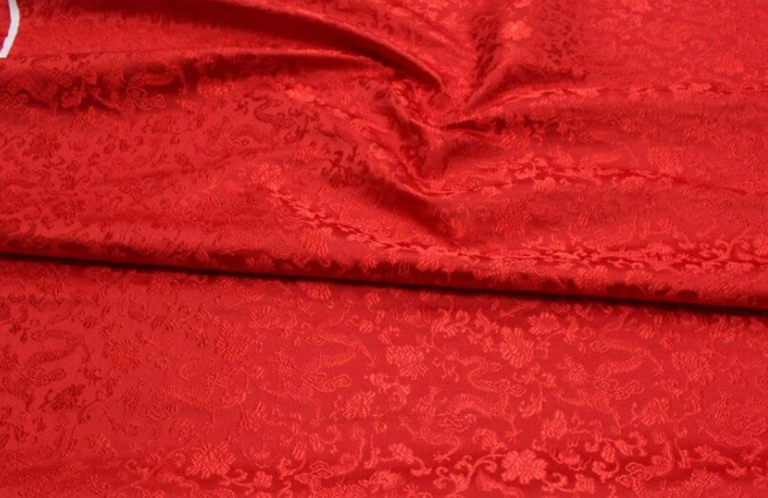 Red Color Brocade Fabric, Jacquard Fabric, Dragon Style Brocade Fabric ...