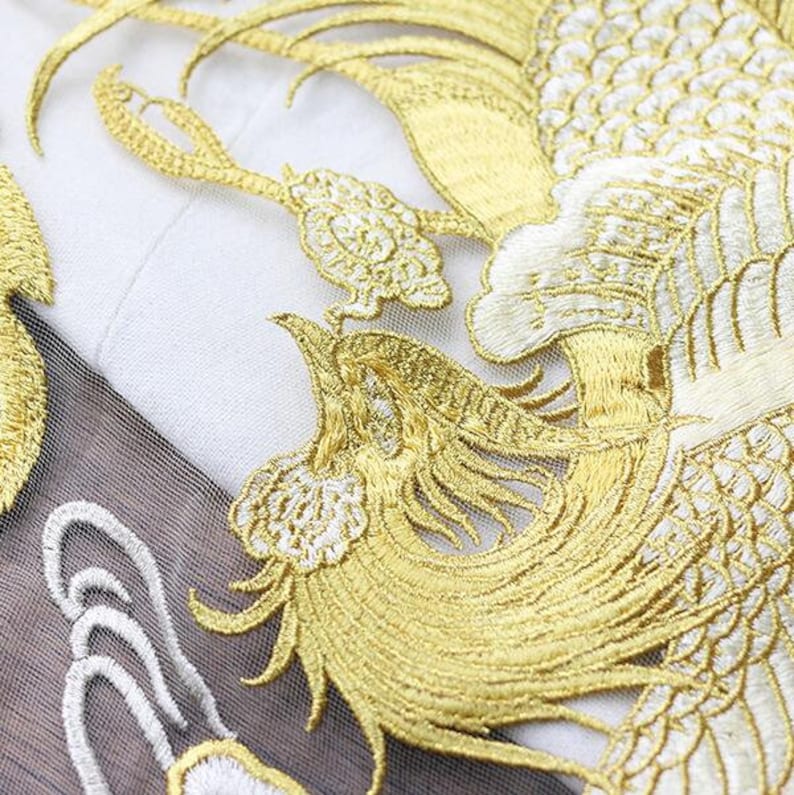 2 Color Cream/black Color Mesh With Phoenix Pattern Applique ...