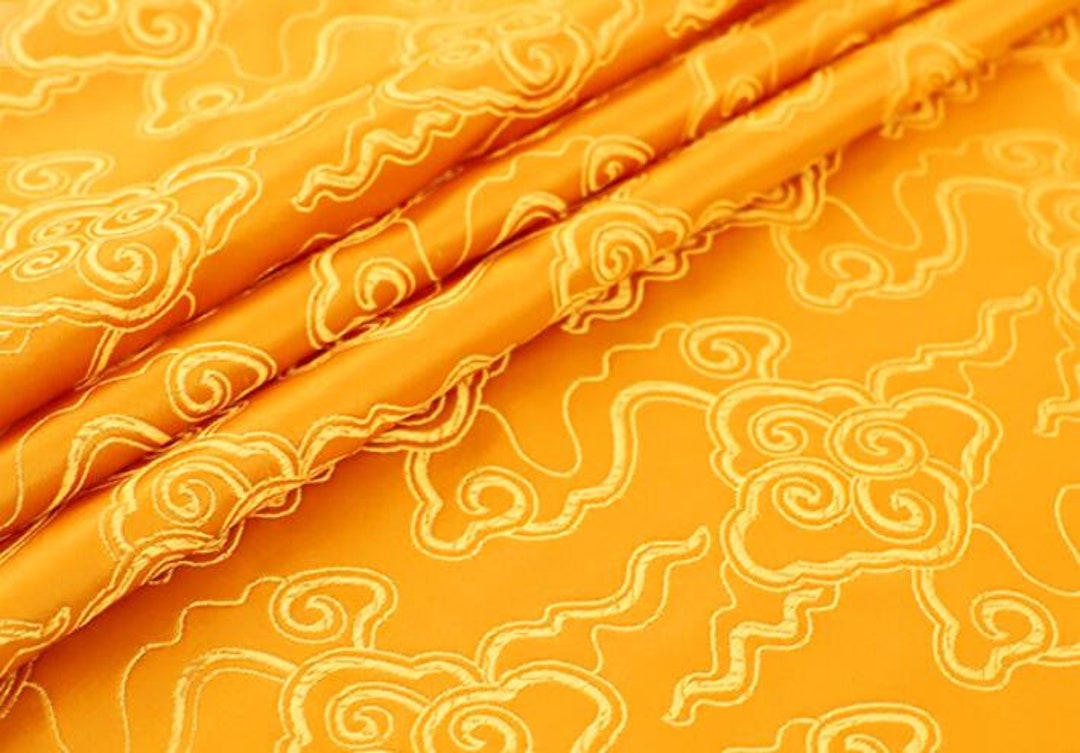 Gold Yellow Color Brocade Fabric, Jacquard Fabric, Wide Brocade Fabric ...