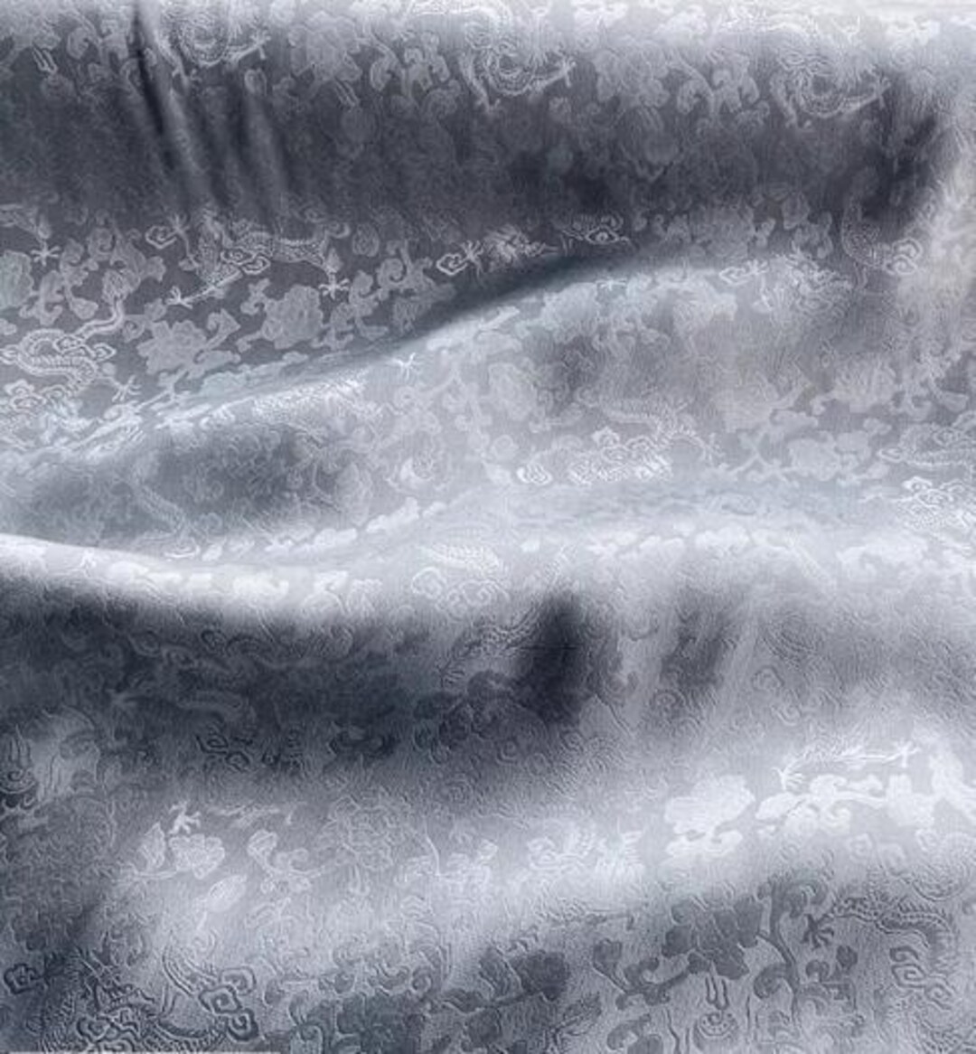 Silver Grey Color Silk Jacquard Fabric With Dragon Pattern, Cosplay ...