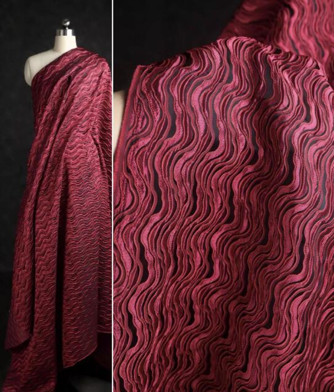 Autumn Fabric, Wine Red Color Jacquard Fabric With Wave Pattern ...