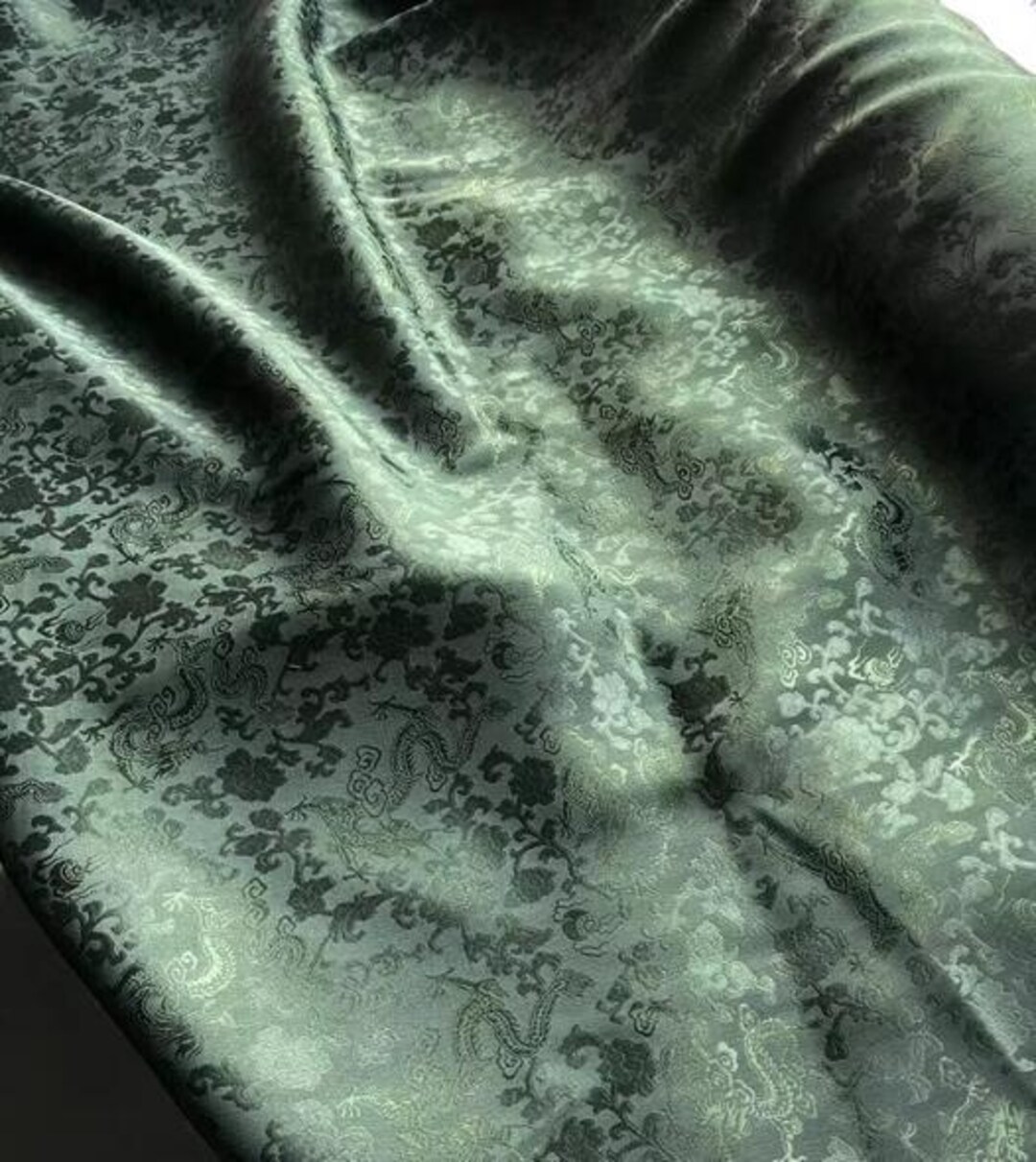 Army Green Color Silk Jacquard Fabric, Silk Brocade Fabric, Chinese ...