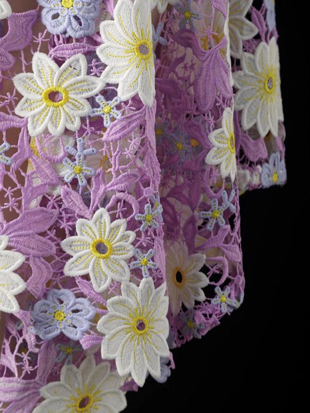 Pink Purple Flower Lace, Hollow Embroidery Flower Style Lace Fabric ...