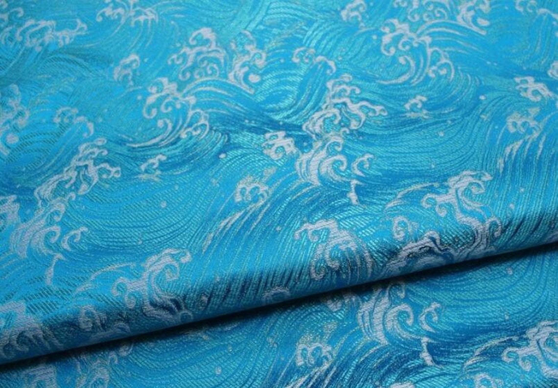 Blue color brocade fabric with wave pattern jacquard fabric | Etsy
