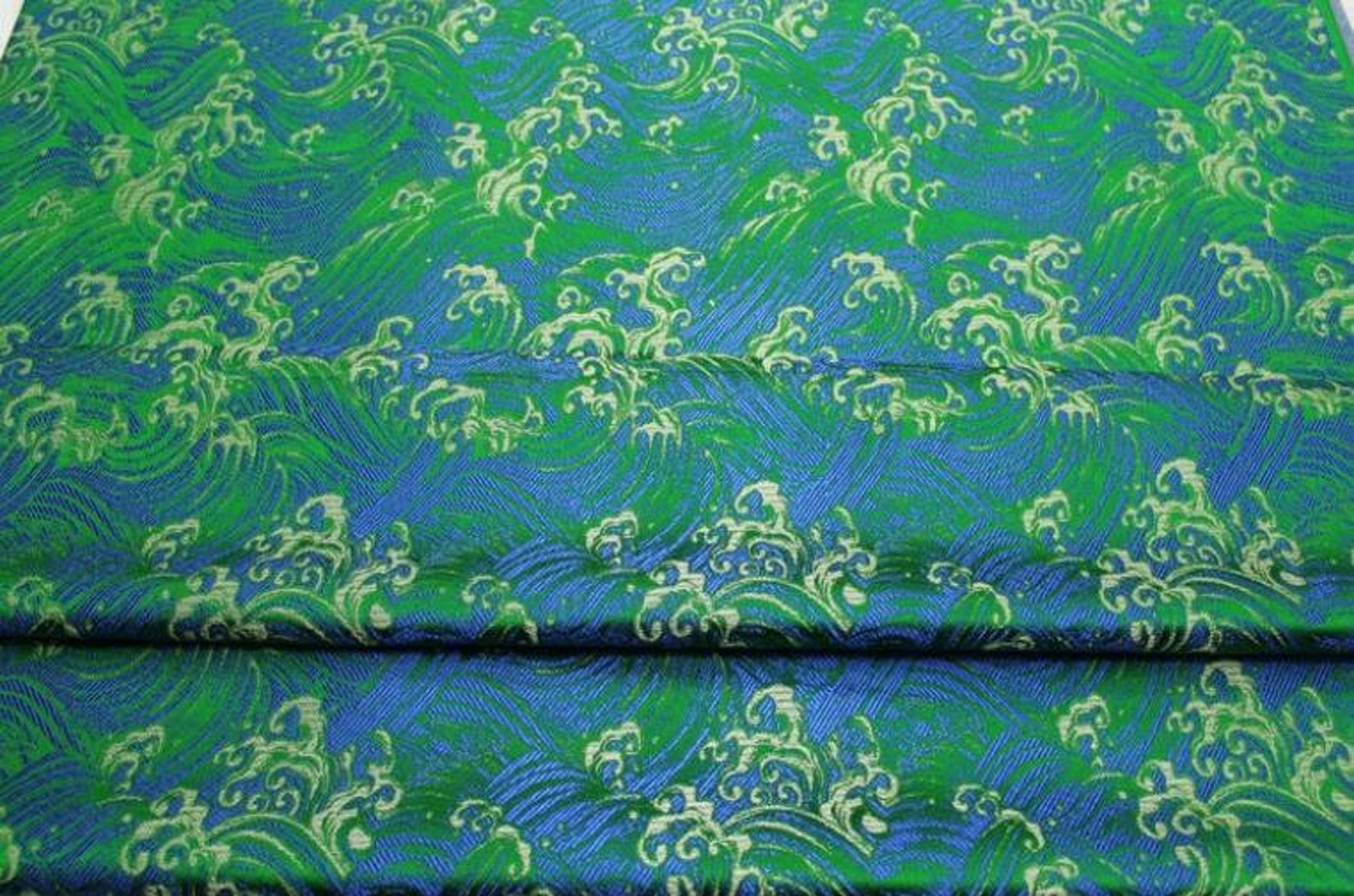 Blue Color Brocade Fabric With Wave Pattern Jacquard Fabric - Etsy