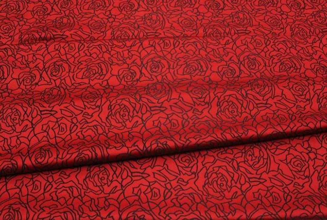 2 Color Black/red Color Brocade Fabric, Rose Pattern Jacquard Fabric ...