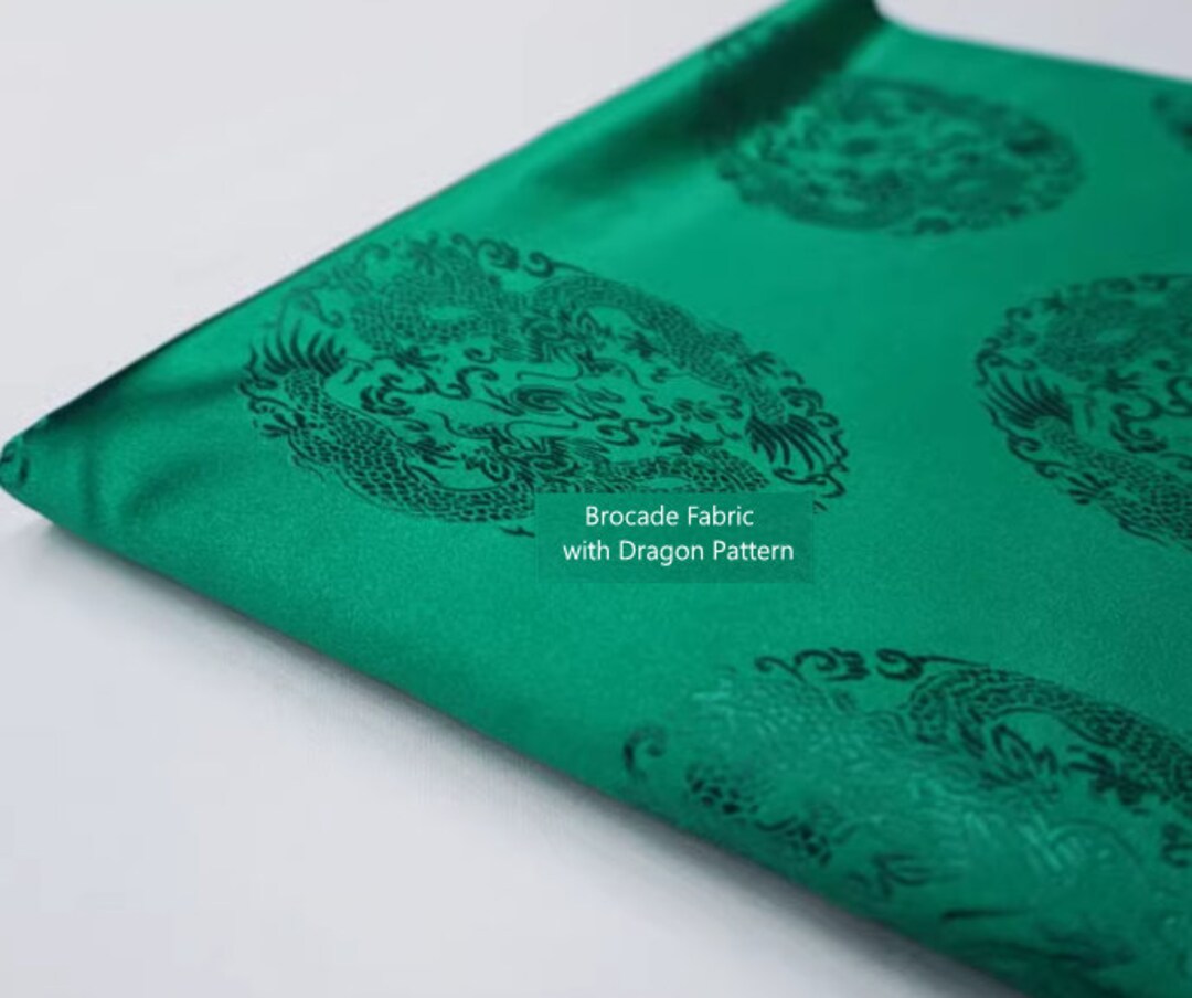 Green Color Brocade Fabric With Dragon Pattern, Jacquard Fabric ...