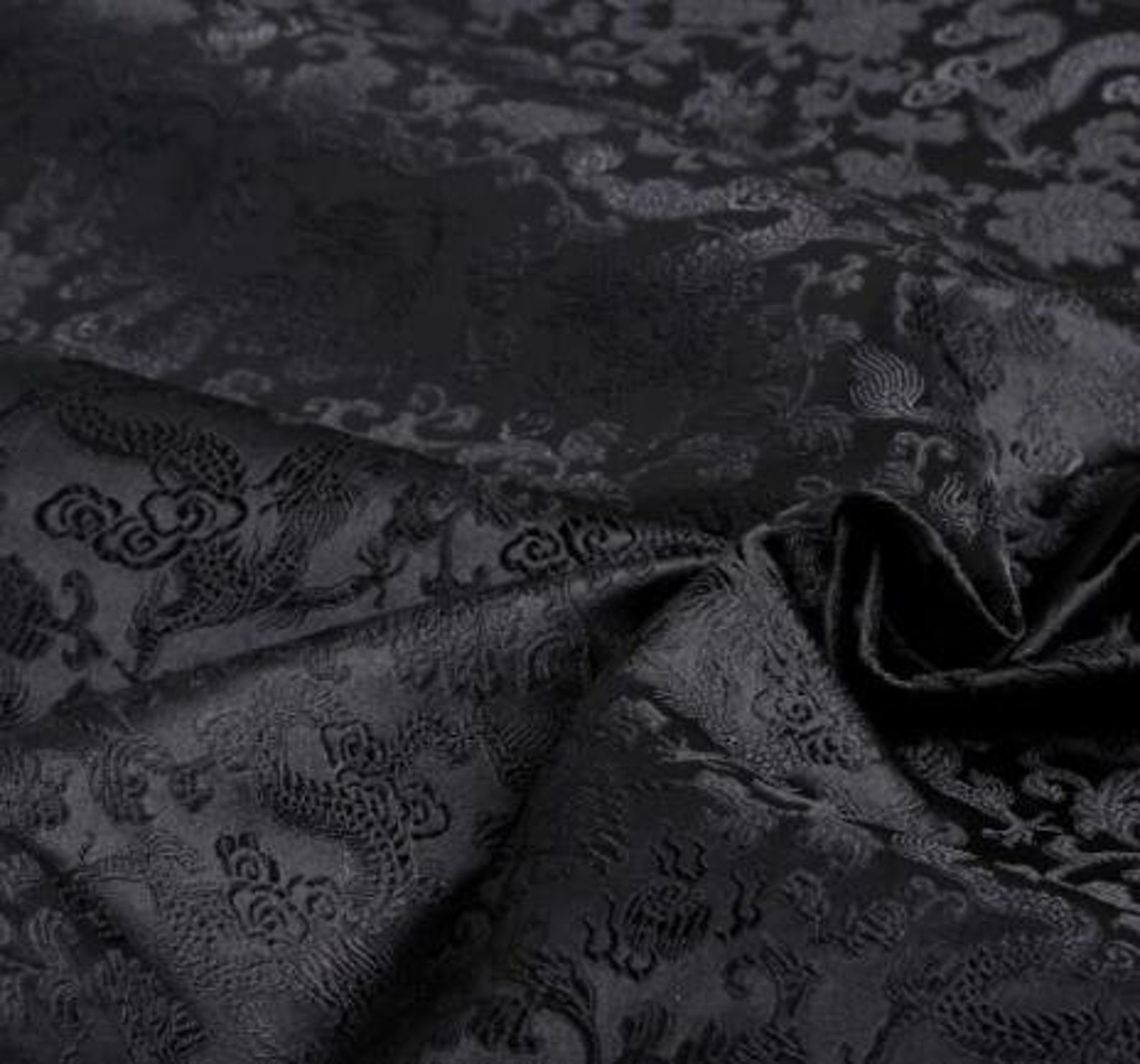 Black Brocade Fabric Jacquard Fabric Dragon Style Brocade - Etsy