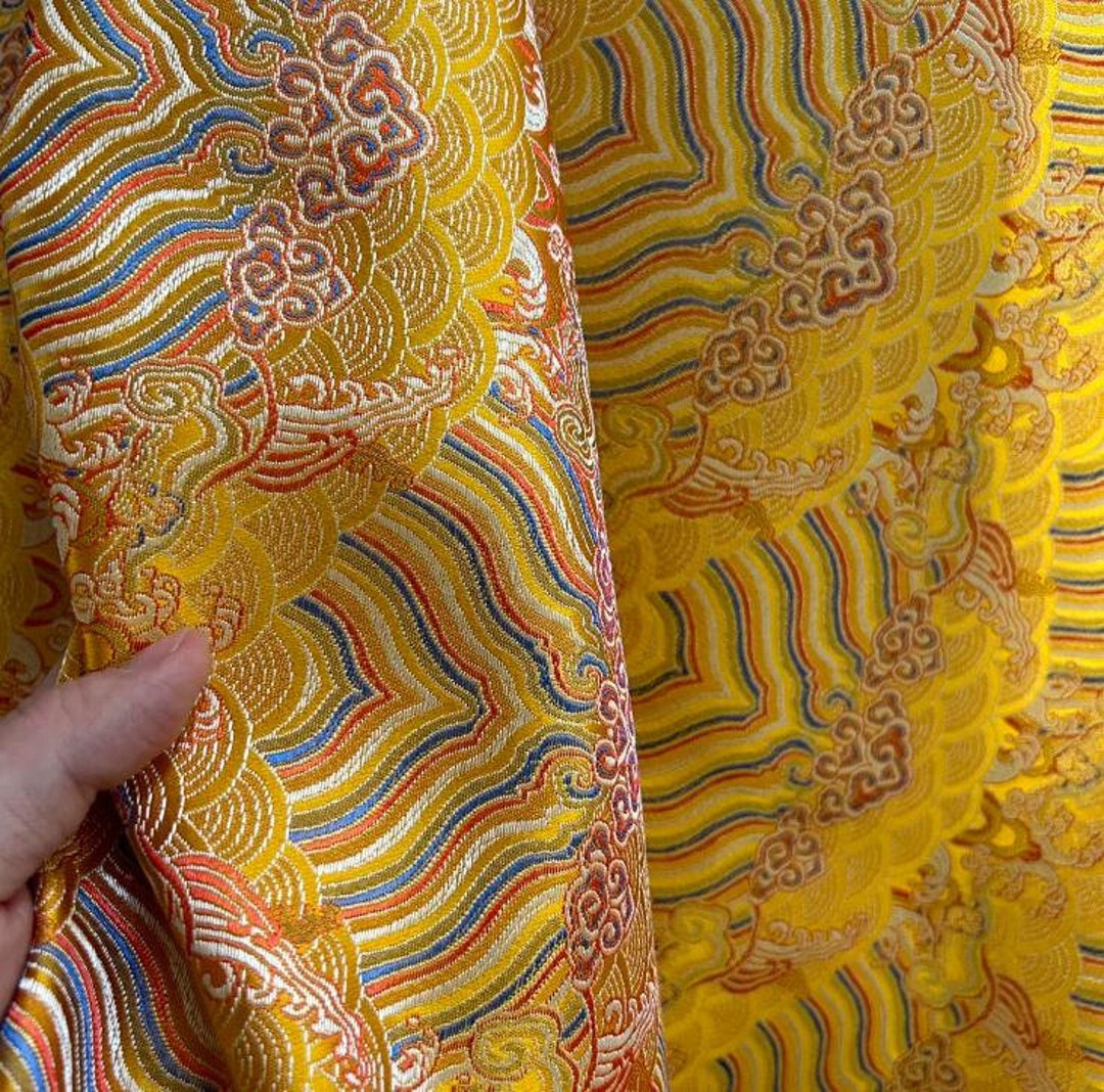 Gold Yellow Color Brocade Fabric, Jacquard Fabric, Brocade Fabric ...