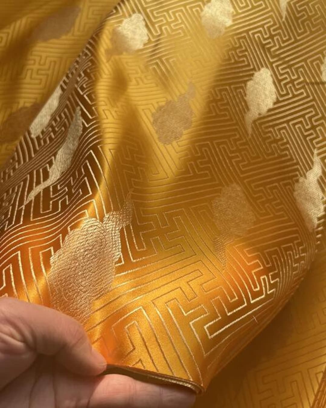 Gold Yellow Color Brocade Fabric, Jacquard Fabric, Brocade Fabric ...
