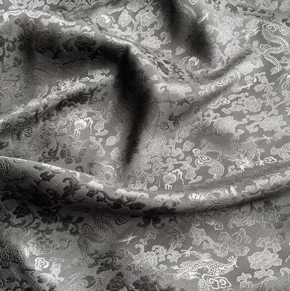 Dark Grey Color Silk Jacquard Fabric With Dragon Pattern, Cosplay Dress ...