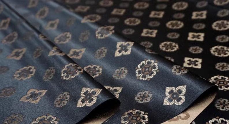 Black Color Brocade Fabric, Jacquard Fabric, Chinese Patterns Brocade ...