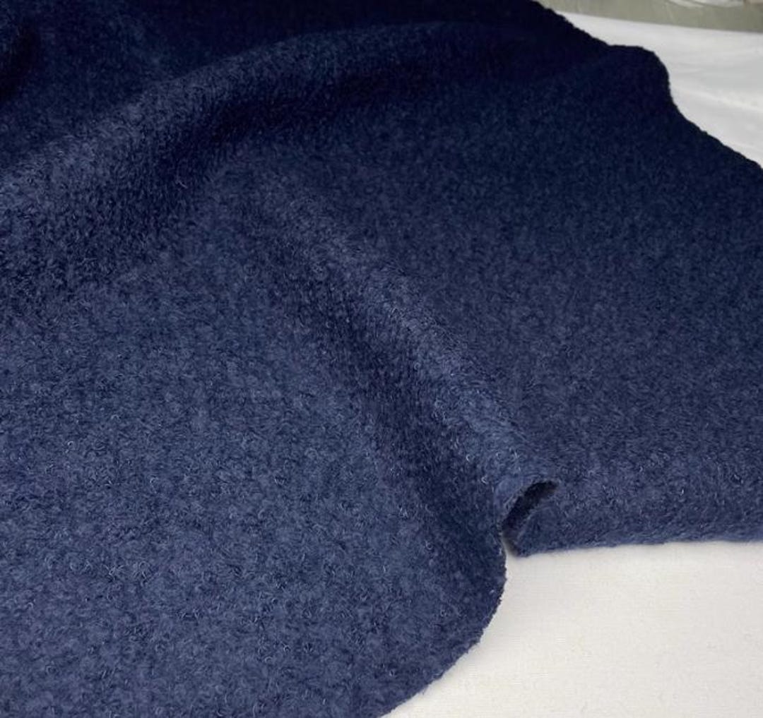 Solid Color Navy Blue Looped Wool Fabric, Soft Wool Fabric, Autumn and ...