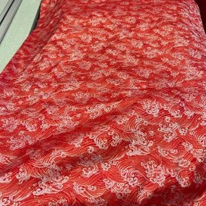 Red Color Brocade Fabric With Wave Pattern, Jacquard Fabric, Dragon ...